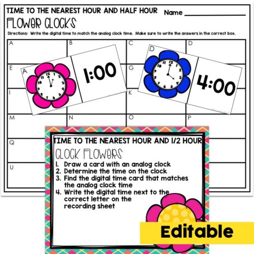 Editable - 1st Grade May Math Center - Time to the Nearest Hour and ...