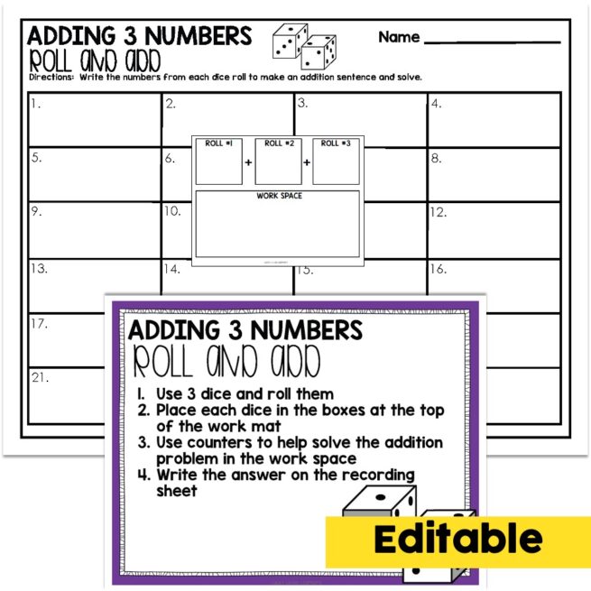 Editable - 1st Grade November Math Center - Adding 3 Numbers - Lucky ...