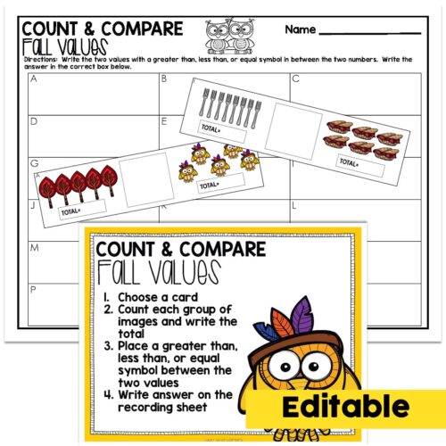 Editable - 1st Grade November Math Center - Count & Compare - Lucky ...