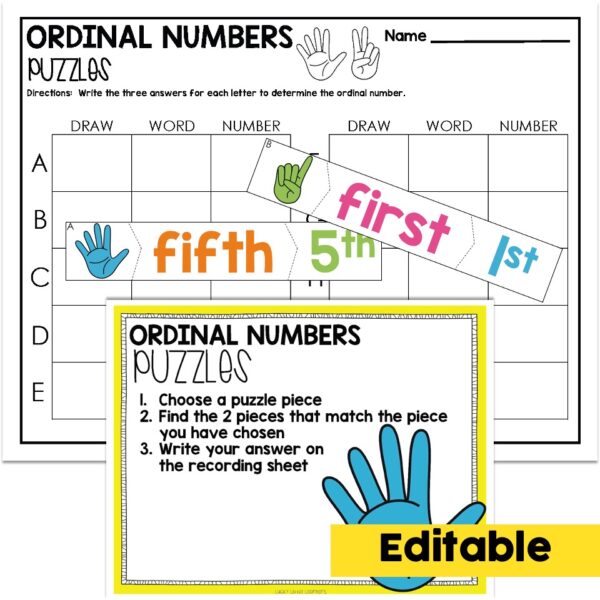 Editable - 1st Grade November Math Center - Ordinal Numbers - Lucky ...
