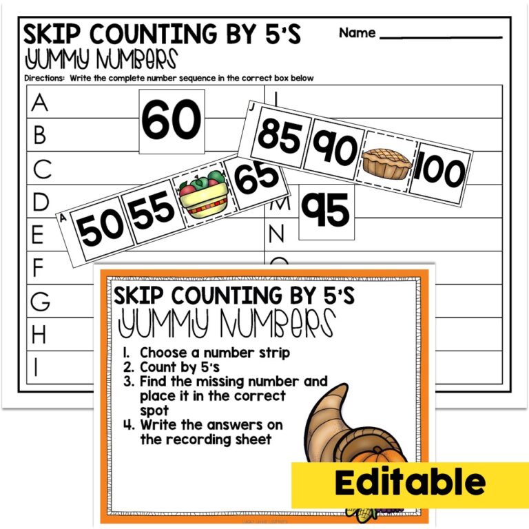 Editable - 1st Grade November Math Center - Skip Counting by 5's ...
