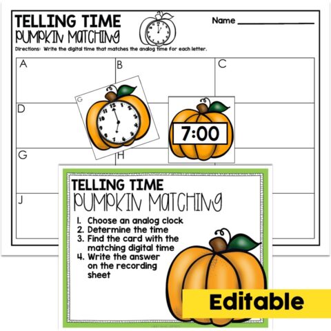 Editable - 1st Grade November Math Center - Telling Time - Lucky Little ...