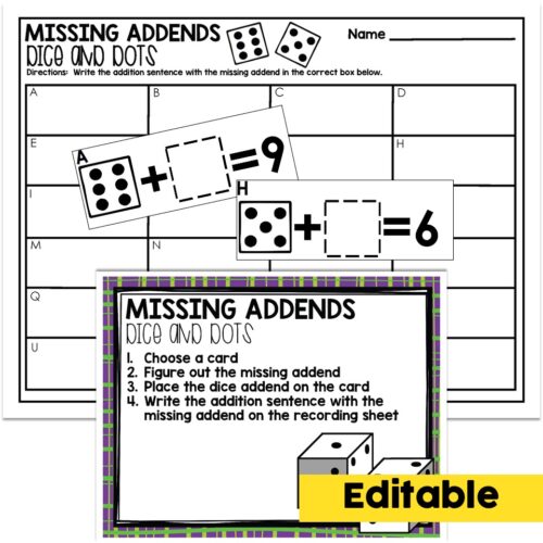 Editable - 1st Grade October Math Center - Missing Addends - Lucky ...