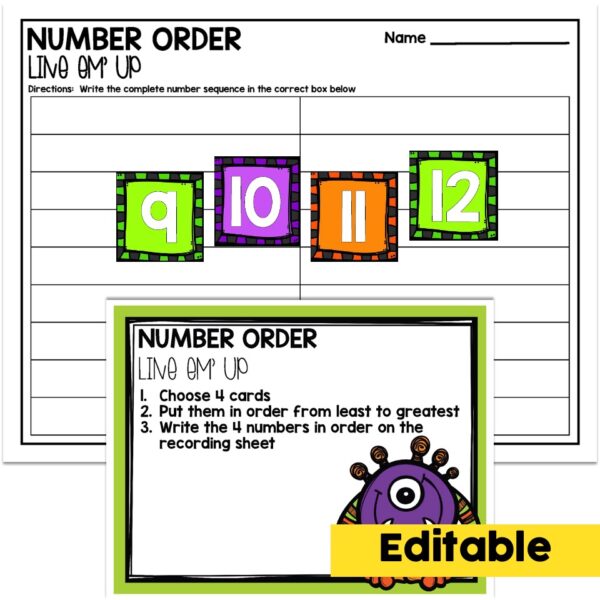 Editable - 1st Grade October Math Center - Number Order - Lucky Little ...