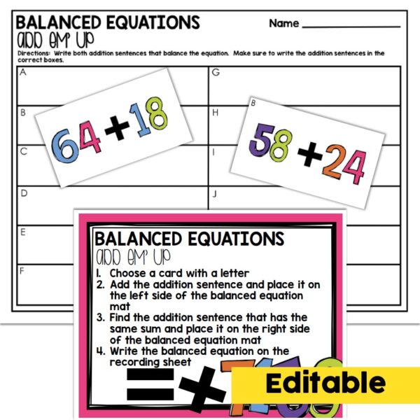 Editable - 2nd Grade July Math Center - Balanced Equations - Lucky ...