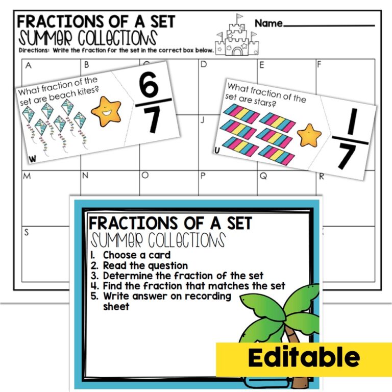 Editable - 2nd Grade July Math Center - Fractions - Lucky Little Learners