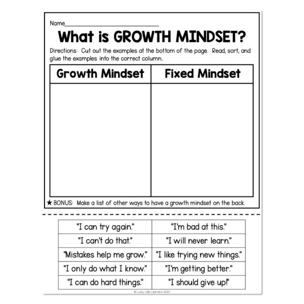 Growth Mindset - Sort - Lucky Little Learners