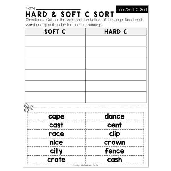 Lucky to Learn Phonics - Other Consonants - Soft and Hard C - Word Sort ...