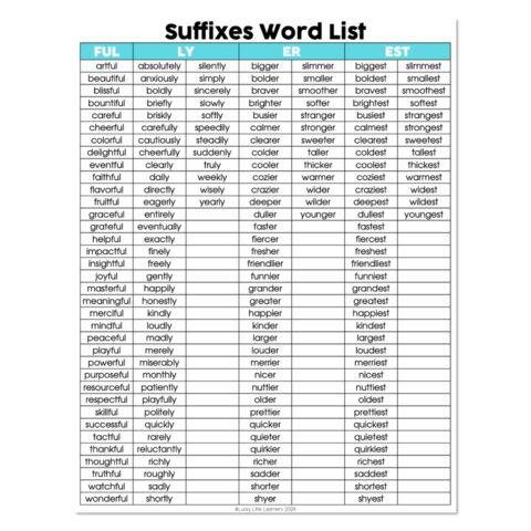 Lucky to Learn Phonics - Other Consonants - Suffixes - Word List ...