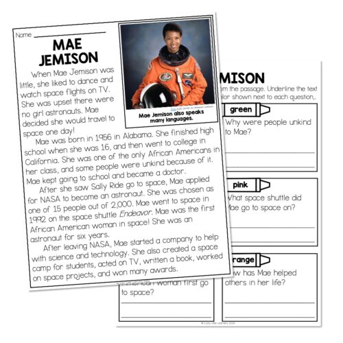 Nonfiction Reading Passage - Biography - Mae Jemison - Lucky Little ...