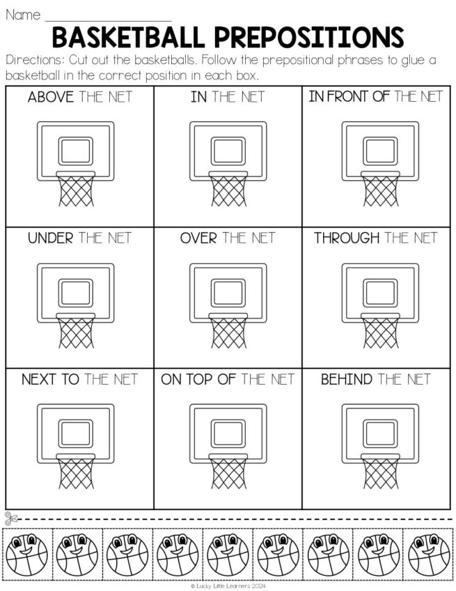 Prepositional Phrases - Basketball Prepositions - Lucky Little Learners