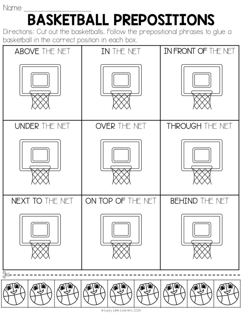 Prepositional Phrases - Basketball Prepositions - Lucky Little Learners