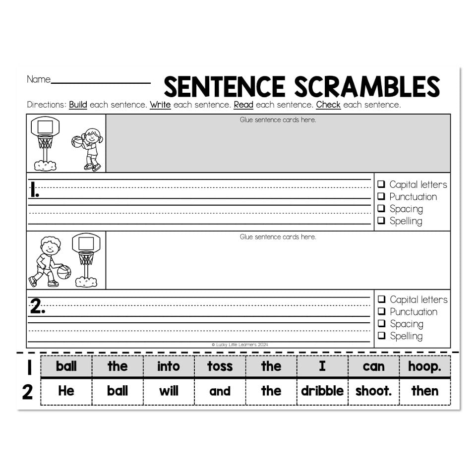 Basketball Transformation - Sentence Scrambles - Lucky Little Learners
