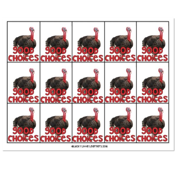 Brag Tags - Animal Friends - Good Choices Turkey - Lucky Little Learners