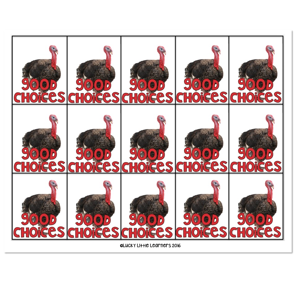 Brag Tags - Animal Friends - Good Choices Turkey - Lucky Little Learners