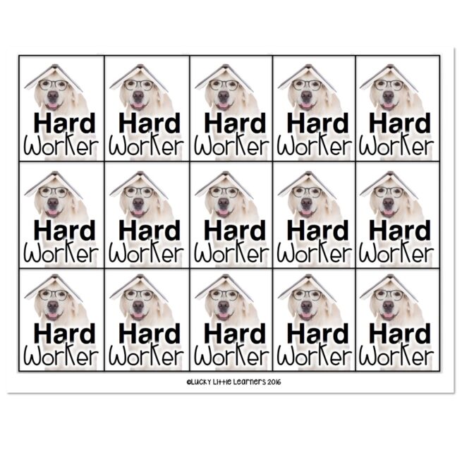 Brag Tags - Animal Friends - Hard Worker Dog - Lucky Little Learners