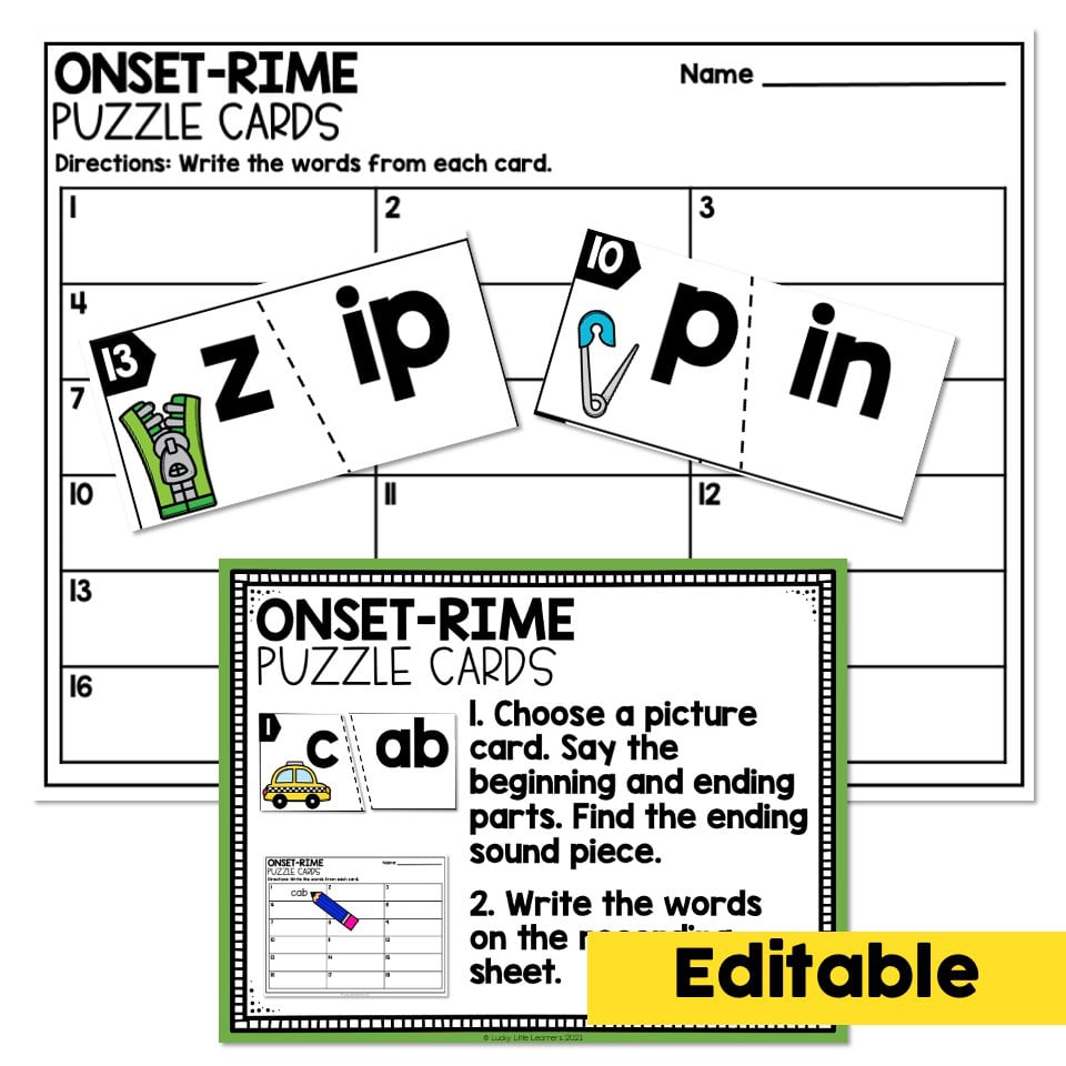 Editable - 1st Grade Phonemic and Phonological Center - Onset Rime ...