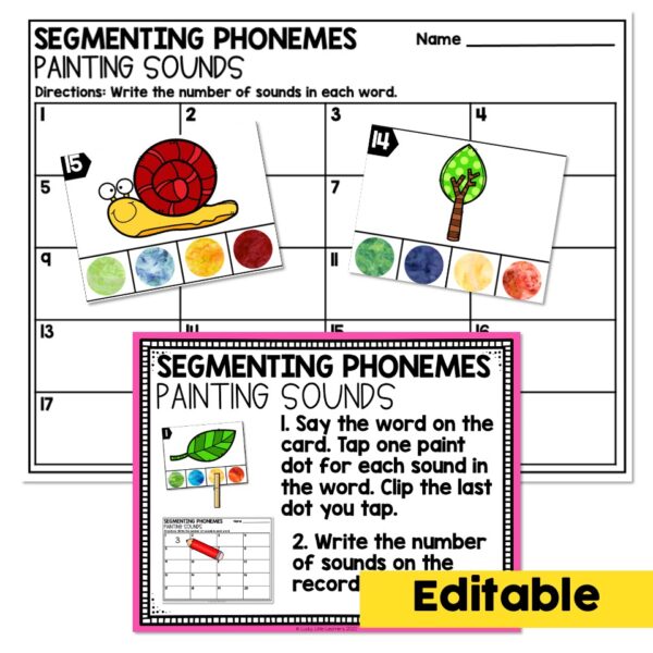 Editable - 1st Grade Phonemic and Phonological Center - Segmenting ...