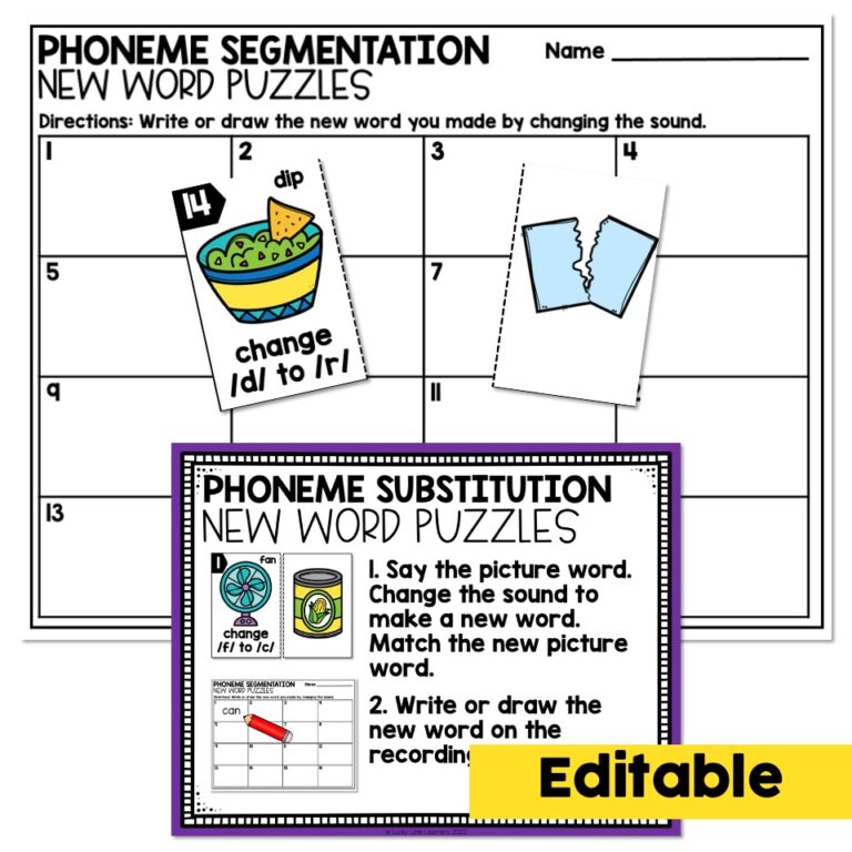 Editable - 1st Grade Phonemic and Phonological Center - Substituting ...