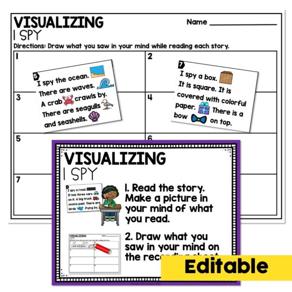 Editable - 1st Grade Reading Center - Visualizing - Lucky Little Learners