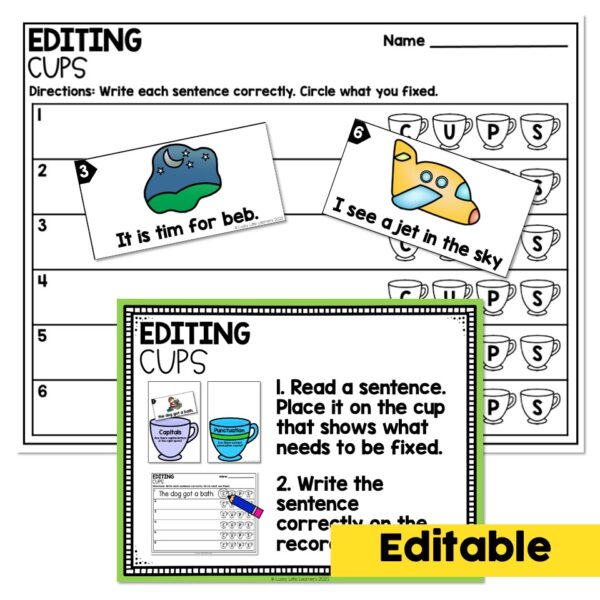 Editable - 1st Grade Writing Center - Editing - Lucky Little Learners