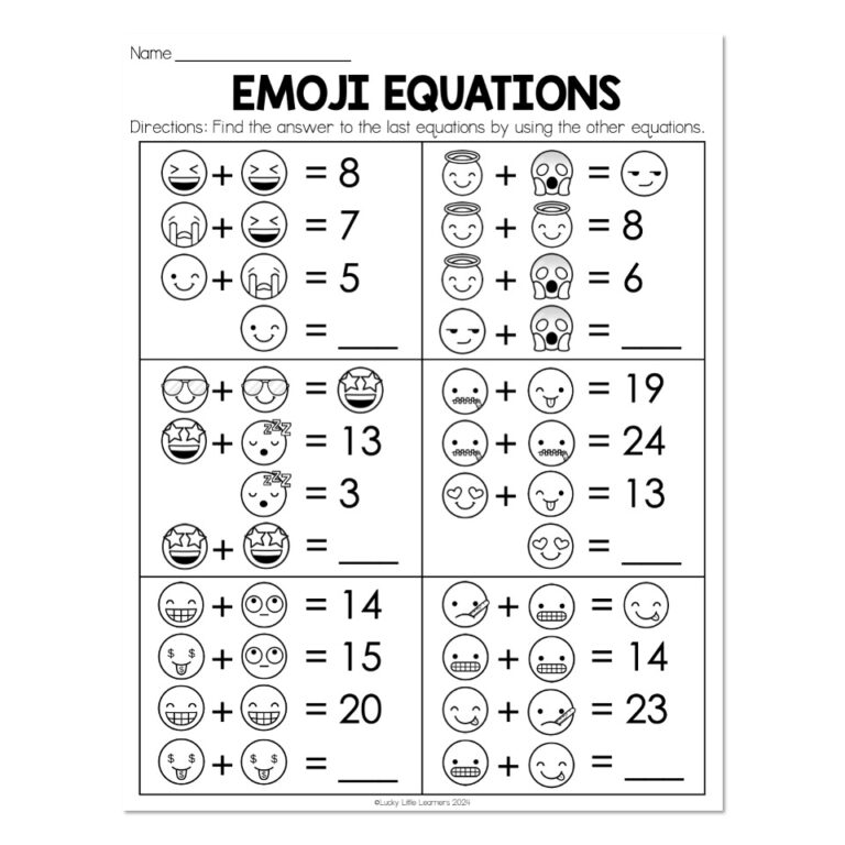 Logic Puzzle - Emoji Equations - Lucky Little Learners