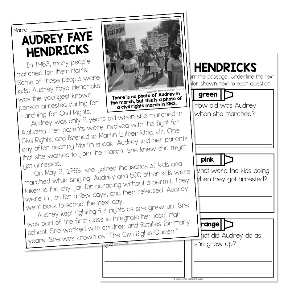Nonfiction Reading Passage - Biography - Audrey Faye Hendricks - Lucky ...