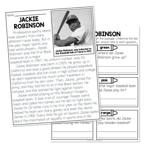 Nonfiction Reading Passage - Biography - Jackie Robinson - Lucky Little ...