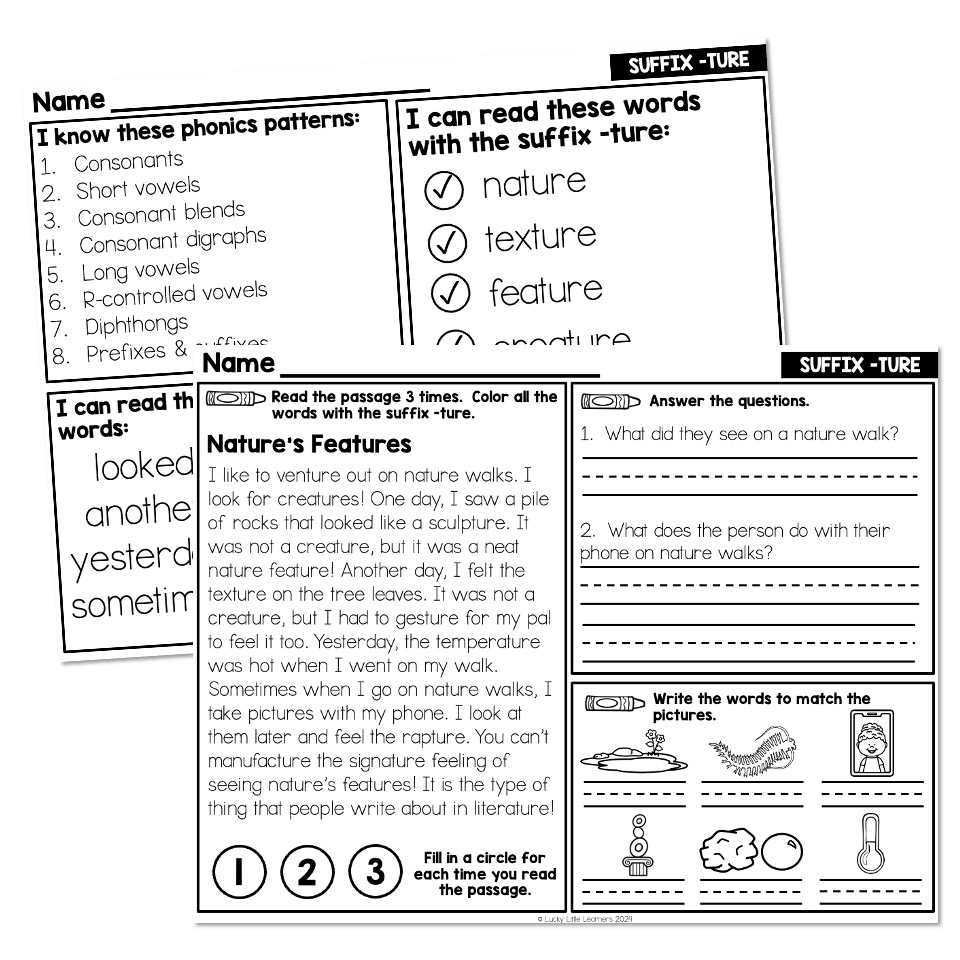 2nd Grade Decodable Phonics Passage Suffixes TURE Lucky Little 2nd Grade Decodable Phonics Passage Suffixes TURE Lucky Little