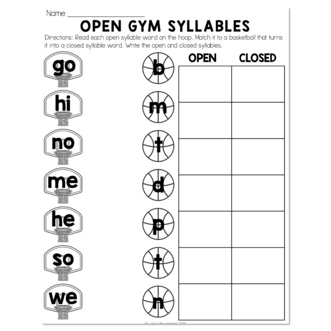 Basketball Transformation - Phonics - Open and Closed Syllables - Gym ...