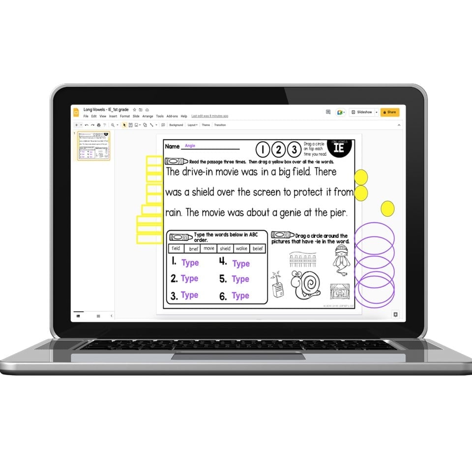 Digital 1st Grade Phonics Mats - Long Vowels - IE short I - Lucky ...