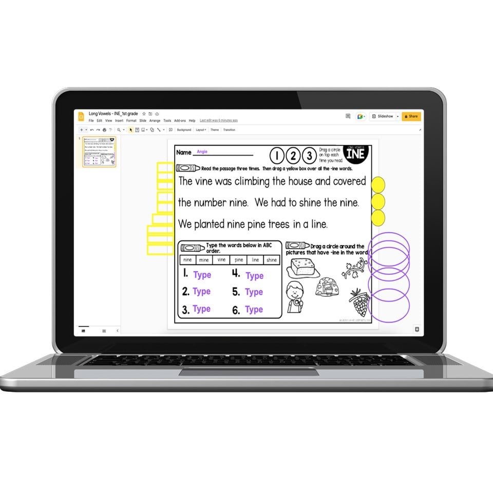 Digital 1st Grade Phonics Mats - Long Vowels - INE - Lucky Little Learners