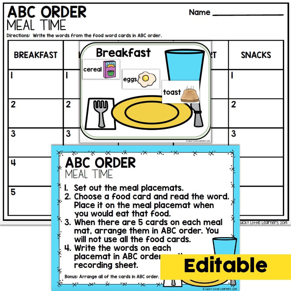 Editable - 2nd Grade Grammar Center - ABC Order - Lucky Little Learners