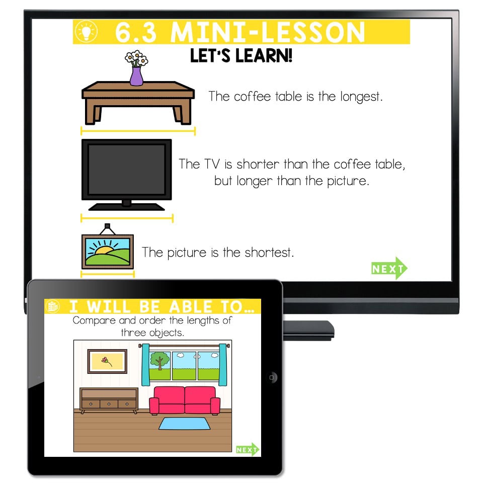 Lucky to Learn Math - 1st Grade - Lesson 6.3 - Comparing Lengths ...