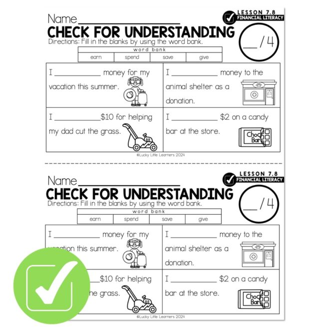 Lucky to Learn Math - 1st Grade - Lesson 7.8 - Financial Literacy ...