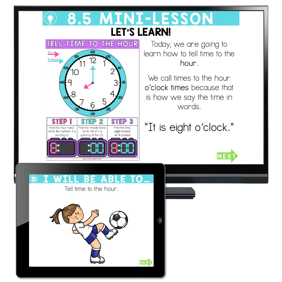 Lucky to Learn Math - 1st Grade - Lesson 8.5 - Time to the Hour ...