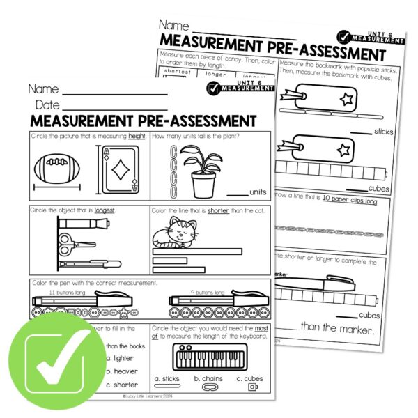 Lucky to Learn Math - 1st Grade - Unit 6 Measurement - Pre-Assessment ...