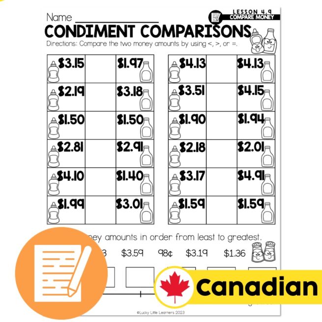 Lucky to Learn Math - Canadian Money - Compare Money Amounts - Lesson 4 ...