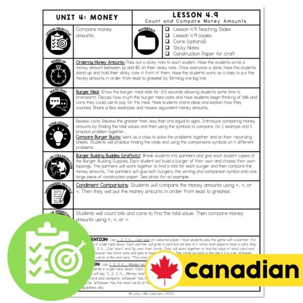 Lucky to Learn Math - Canadian Money - Compare Money Amounts - Lesson 4 ...