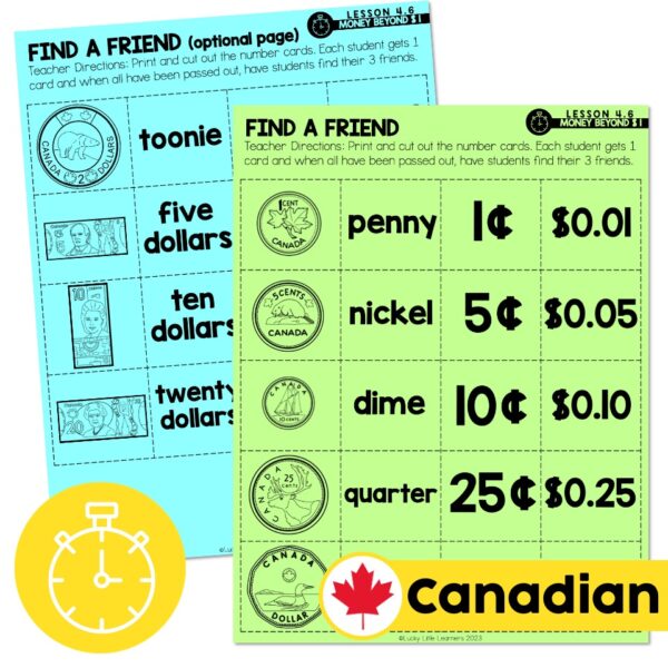Lucky to Learn Math - Canadian Money - Count Money Beyond A Loonie ...