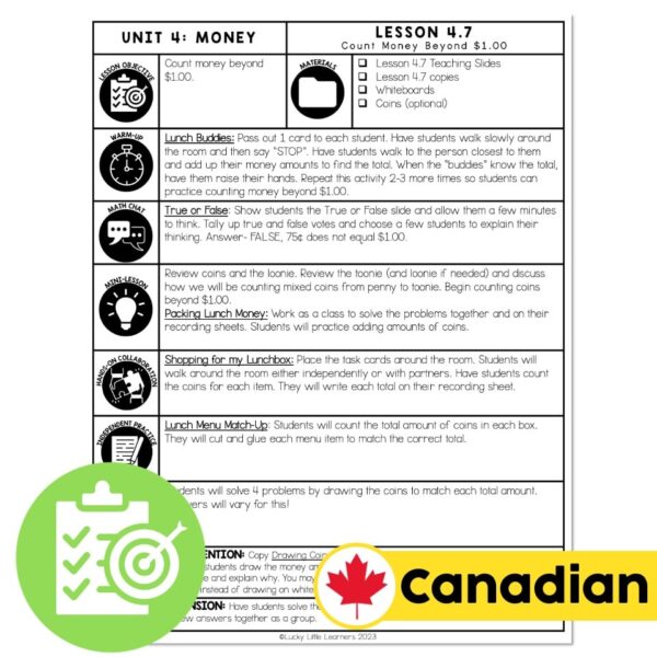 Lucky to Learn Math - Canadian Money - Count Money Beyond A Loonie ...
