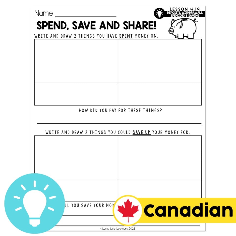 Lucky to Learn Math - Canadian Money - Deposits Withdrawals Saving ...