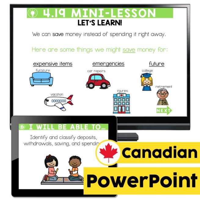 Lucky to Learn Math - Canadian Money - Deposits Withdrawals Saving ...