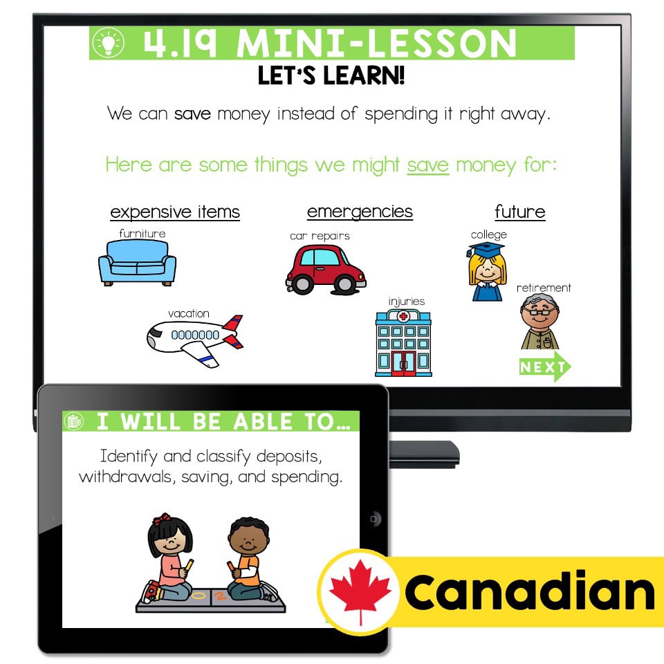 Lucky to Learn Math - Canadian Money - Deposits Withdrawals Saving ...