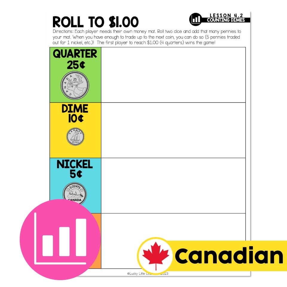 Lucky to Learn Math - Canadian Money - Dimes - Lesson 4.2 - Roll to $1. ...