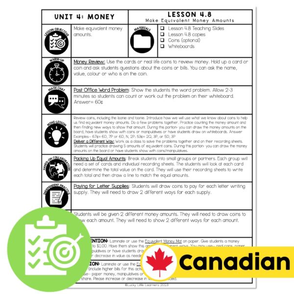Lucky to Learn Math - Canadian Money - Equivalent Money Amounts ...