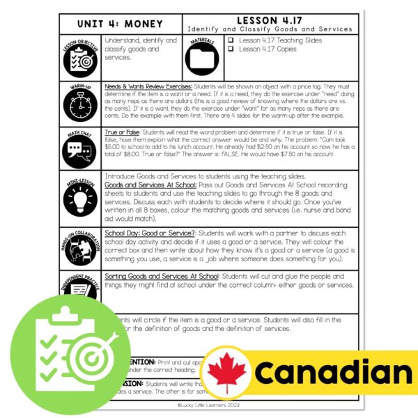 Lucky to Learn Math - Canadian Money - Goods and Services - Lesson 4.17 ...