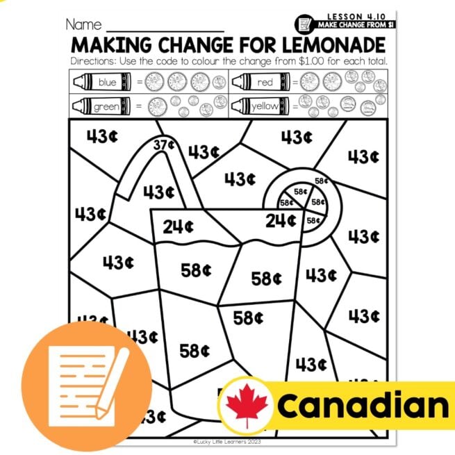 Lucky to Learn Math - Canadian Money - Make Change from $1 - Lesson 4. ...
