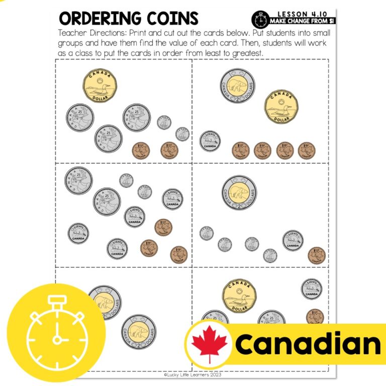 Lucky to Learn Math - Canadian Money - Make Change from $1 - Lesson 4. ...