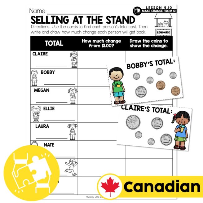 Lucky to Learn Math - Canadian Money - Make Change from $1 - Lesson 4. ...